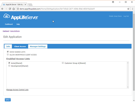 Features of AppLife Update - Access Control Lists